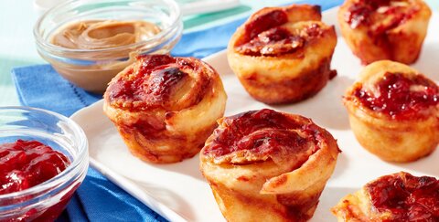 Mini Peanut Butter and Jam Sweet Rolls — Two-Ingredient Dough