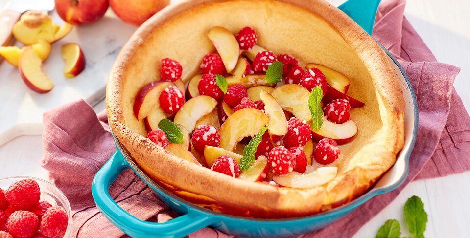 Peach Melba Dutch Baby Pancake